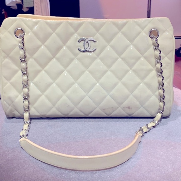 CHANEL | Bags | Patient Leather Off White Shoulder Straps Chanel Bag ...